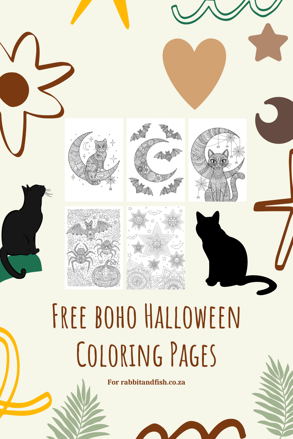 5 Free Boho Halloween Printable Coloring pages